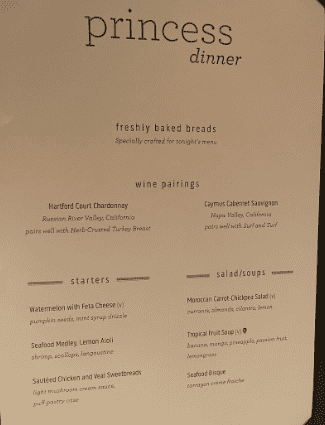 Princess Cruises Dining Room Menus (with food photos) - Life Well Cruised